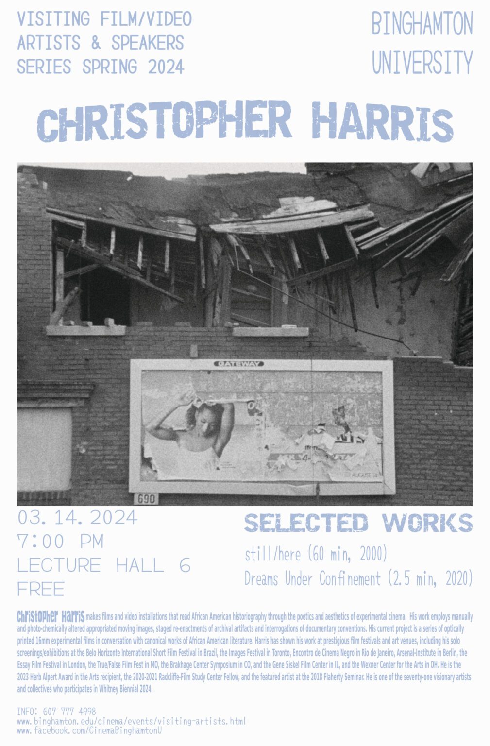 Visiting Film/ Video Artists & Speakers Series Spring 2024: Christopher Harris | Visit Binghamton